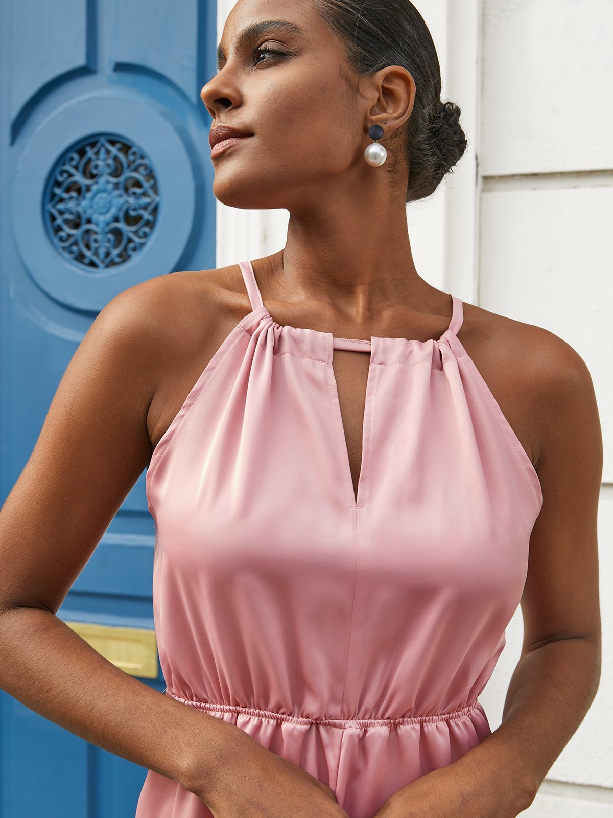 Plain Regular Fit Hollow Out Urban Dress | fehaute