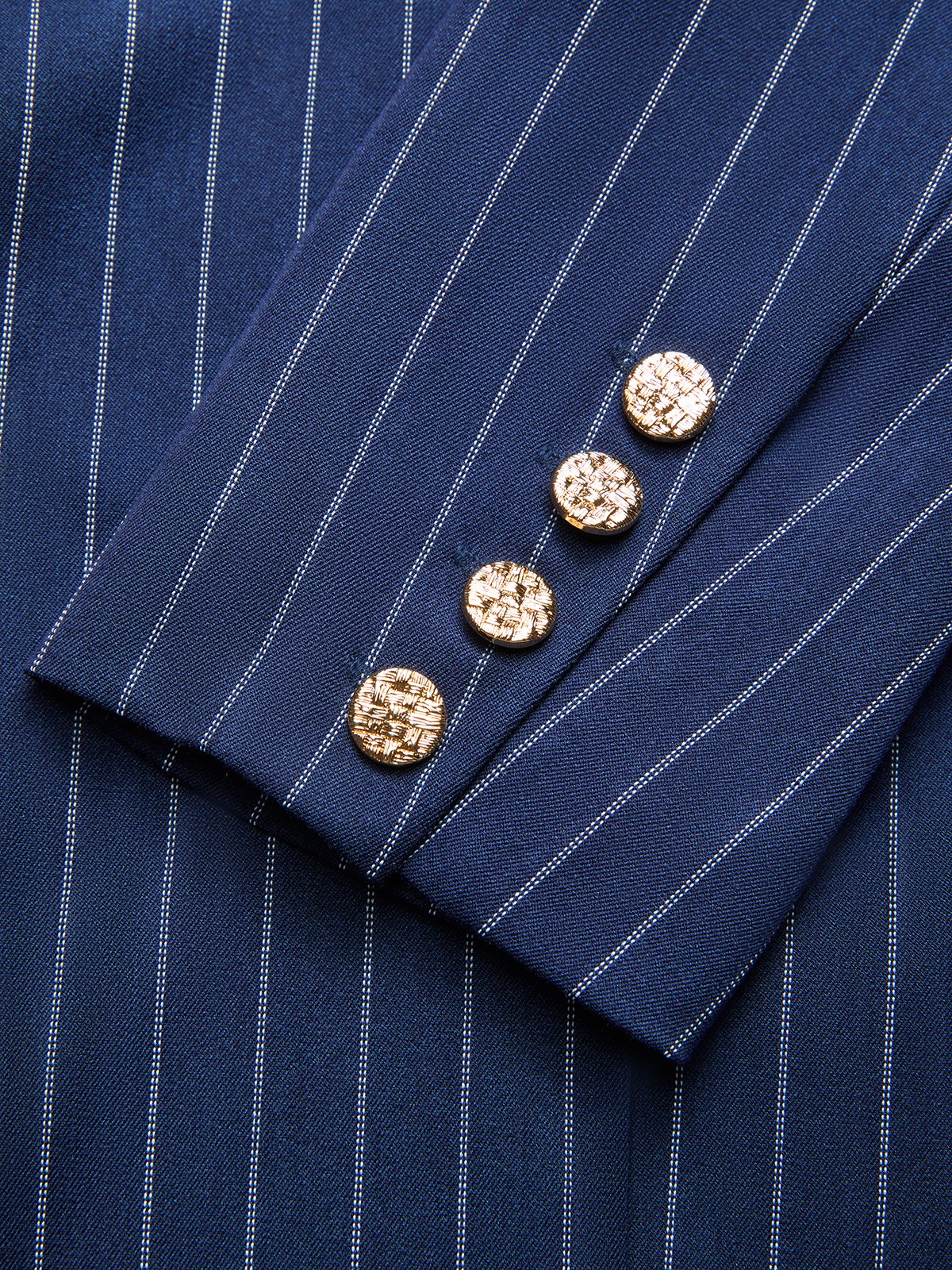 Women Navy Blue Buckle Lapel Collar Long Sleeve Dressy Blazer With ...