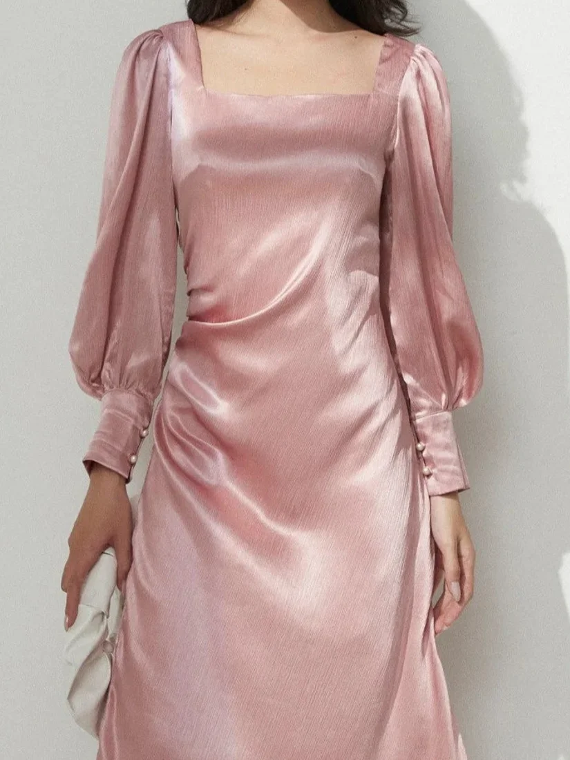 Urban Square Neck Pink Regular Fit Dress | fehaute