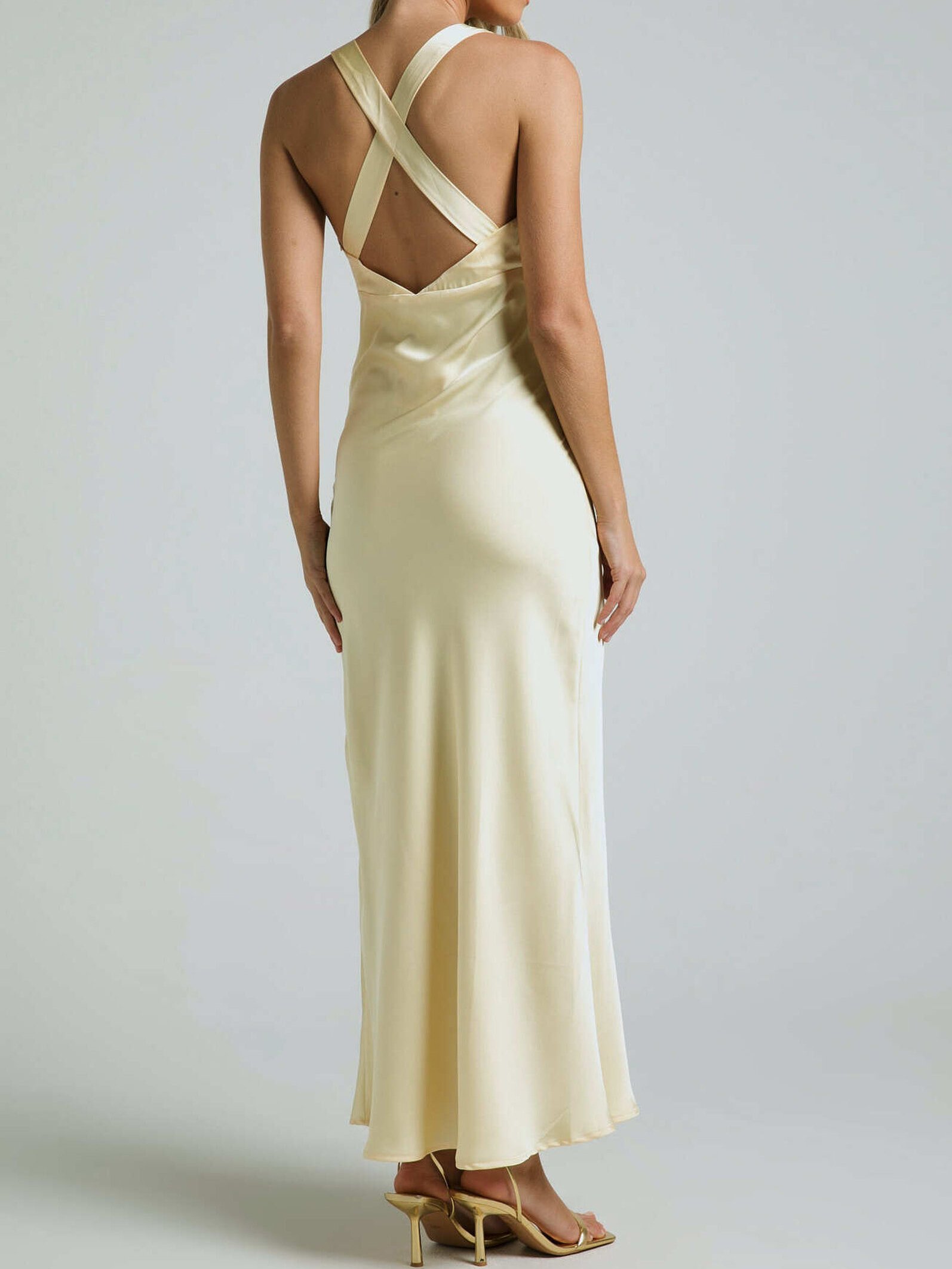 Urban Regular Fit Ruched Midi Dress Deep V Neck Silk Satin Slip Dress