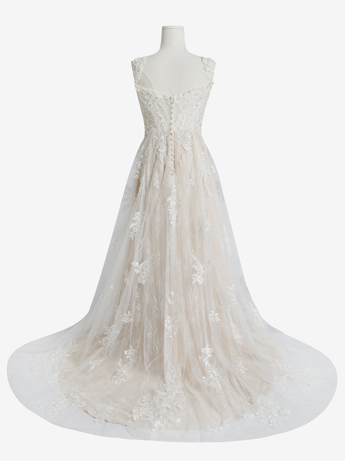 All Season White Spaghetti Sleeveless Lace Embroidery Gown Wedding ...