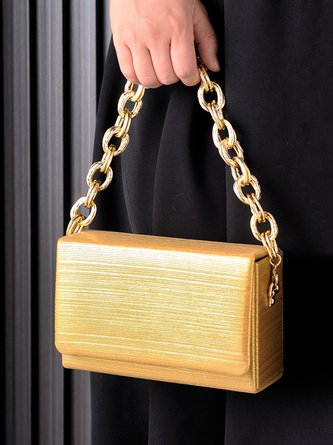 Metal Chain Square Shoulder Bag with Detachable Crossbody Strap | fehaute